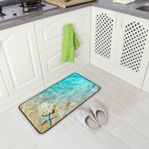 Starfish Coral and Seashell On The Summer Beach Kitchen Rugs Non-Slip Kitchen Mats Sea Bath Runner Rug Doormats Area Mat Rugs Carpet for Home Decor 39" X 20"