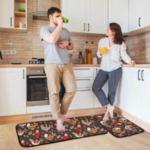 2 Piece Kitchen Rugs and Mats, Cute Rooster Chicken Cushioned Kitchen Mat Anti-Fatigue Comfort Floor Mat Non Slip Kitchen Rug Standing Mats for Kitchen, Sink, Bathroom, Laundry(20x47 Inch+20x28 Inch)