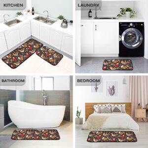 2 Piece Kitchen Rugs and Mats, Cute Rooster Chicken Cushioned Kitchen Mat Anti-Fatigue Comfort Floor Mat Non Slip Kitchen Rug Standing Mats for Kitchen, Sink, Bathroom, Laundry(20x47 Inch+20x28 Inch)