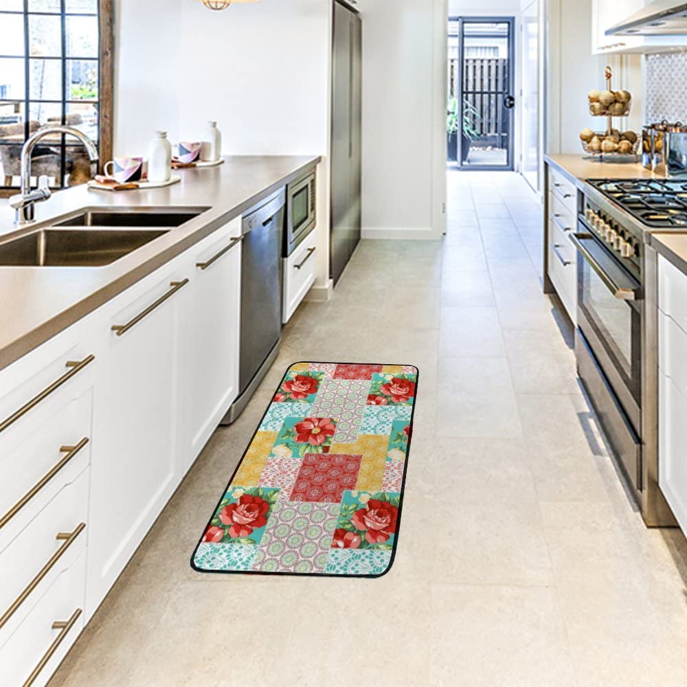 Non Slip Absorbent Kitchen Rugs Retro Red Rose Anti-Fatigue Comfort Standing Soft Mat Indoor Outdoor Entry Rug Floor Carpet 39 x 20 inch