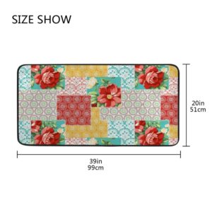 Non Slip Absorbent Kitchen Rugs Retro Red Rose Anti-Fatigue Comfort Standing Soft Mat Indoor Outdoor Entry Rug Floor Carpet 39 x 20 inch