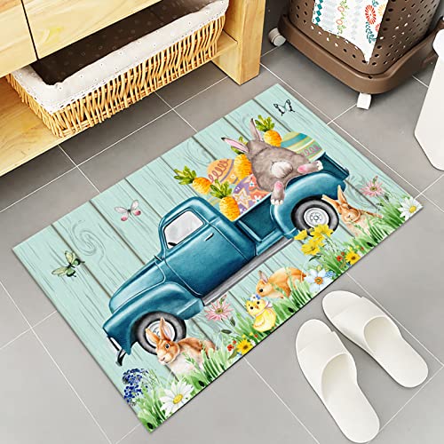 2 Piece Easter Day Kitchen Rug Set Easter Bunny Indoor Floor Mats for Spring Summer, Gnomes Mat Runner Rug Carpet Mat for Kitchen Home Decor (15.7" x 23.6"+15.7" x 47.2") - Easter Eggs Truck Rabbit