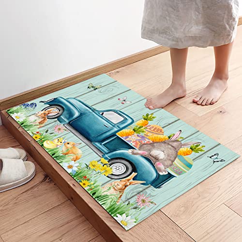 2 Piece Easter Day Kitchen Rug Set Easter Bunny Indoor Floor Mats for Spring Summer, Gnomes Mat Runner Rug Carpet Mat for Kitchen Home Decor (15.7" x 23.6"+15.7" x 47.2") - Easter Eggs Truck Rabbit