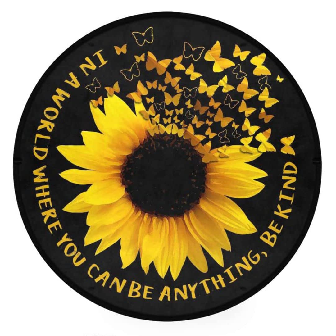 Funny Sunflower in A World Where You Can Be Anything Be Kind Round Area Rug Welcome Floor Mat Non-Slip Carpet for Entryway Living Dinning Bedroom Sofa Home Decoration Diameter 80 * 80cm/31 * 31inch