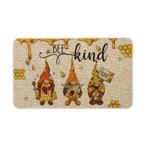 doormat bath rugs non slip honeycomb gnome honey bee kind summer spring summer easter washable cover floor rug absorbent carpets floor mat home decor for kitchen bathroom bedroom (16x24)