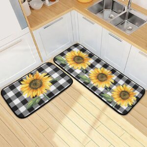 sunflower kitchen rugs set of 2 anti fatigue buffalo plaid kitchen mats non-slip soft absorbent buffalo plaid sunflower floor mats microfiber doormat carpet kitchen decor 20"x28"+20"x47" 4