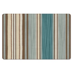 Teal Blue Green Striped Boho Antifatigue Kitchen Bath Door Mat Cushioned Runner Rug,Washable Welcome Floor Sink Mat,Antique Southwestern Native Pattern Tribal Non-Slip Comfort Standing Doormat,18"x30"