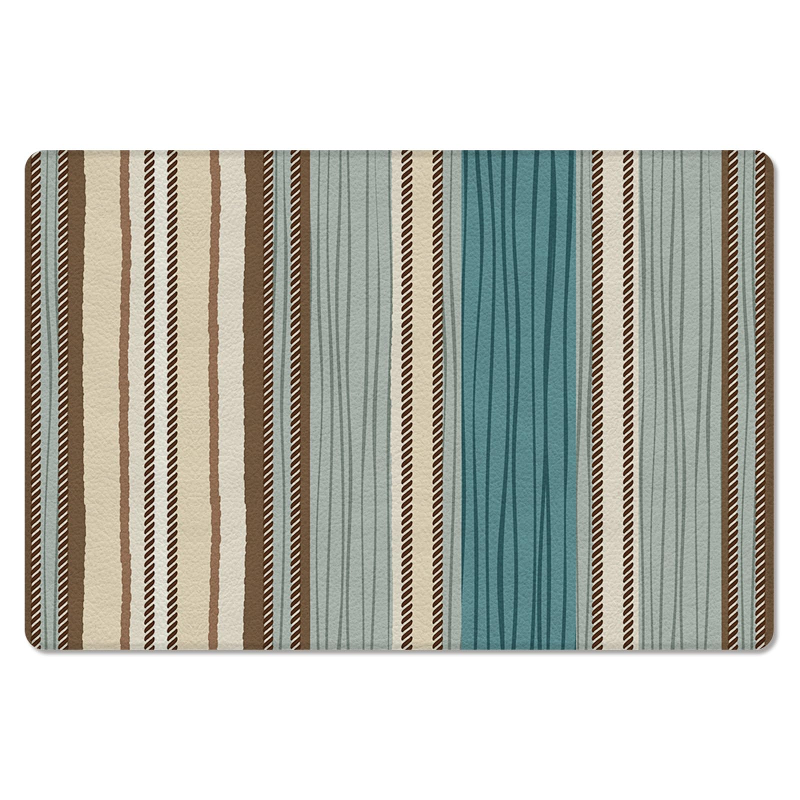 Teal Blue Green Striped Boho Antifatigue Kitchen Bath Door Mat Cushioned Runner Rug,Washable Welcome Floor Sink Mat,Antique Southwestern Native Pattern Tribal Non-Slip Comfort Standing Doormat,18"x30"