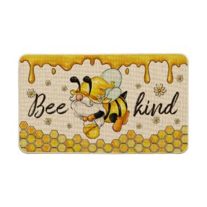 doormat bath rugs non slip honeycomb gnome honey bee kind summer spring washable cover floor rug absorbent carpets floor mat home decor for kitchen bathroom bedroom (16x24)