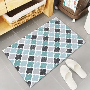 Kitchen Mat 2PCS Moroccan Tile Print Geometry Lattice Teal Blue Grey Kitchen Rugs Kitchen Organization, Anti-Fatigue Kitchen Floor Mats Non-Slip Kitchen Decor Runner Rug Room Decor Standing Desk Mats