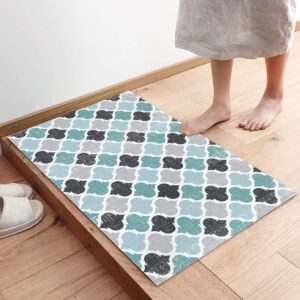 Kitchen Mat 2PCS Moroccan Tile Print Geometry Lattice Teal Blue Grey Kitchen Rugs Kitchen Organization, Anti-Fatigue Kitchen Floor Mats Non-Slip Kitchen Decor Runner Rug Room Decor Standing Desk Mats