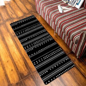 Bohemian Geometric Antifatigue Kitchen Bath Door Mat Cushioned Runner Rug,Washable Welcome Floor Sink Mat,Boho Style Stripes Triangle Black Waterproof & Non-Slip Comfort Standing Doormat,18"x30"