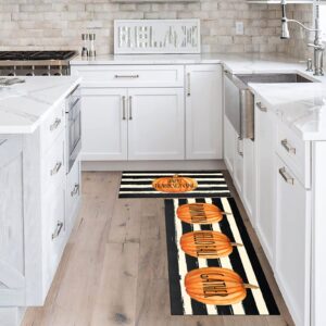 HOLVDENG Fall Pumpkin Kitchen Mat Set of 2 Non Slip Thick Kitchen Rugs and Mats for Floor Comfort Standing Mats for Kitchen, Sink, Office, Laundry, 17"x47"+17"x28"