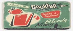 ambesonne retro kitchen mat, nostalgic poster bar art for today's special famous cocktail bloody drink and vodka, plush decorative kitchen mat with non slip backing, 47" x 19", green red