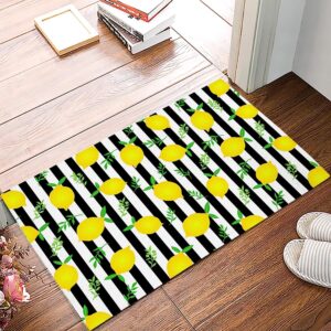 door mat for bedroom decor, fresh lemon on black stripes floor mats, holiday rugs for living room, absorbent non-slip bathroom rugs home decor kitchen mat area rug 18x30 inch