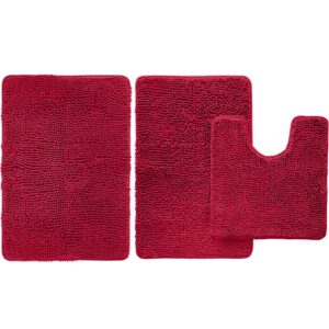 gorilla grip bath rug and area rug set, bath rug size 30 x 20 in, shaggy machine washable mats, area rug set size 22 x 19 x 15 in and 30x20, absorbent washable mats, both in red, 2 item bundle