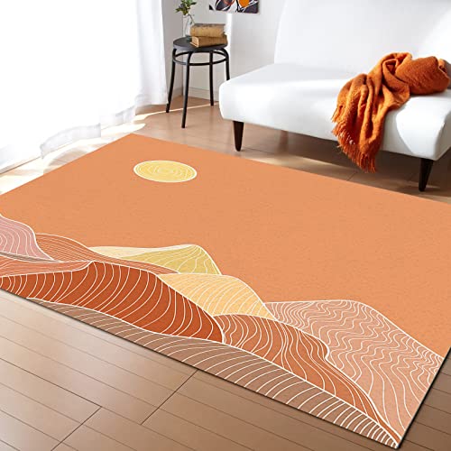 Large Area Rug 2' x 3' Throw Carpet Floor Cover Nursery Rugs for Children, Abstract Mountains Sunset Modern Kitchen Mat Runner Rugs for Living Room/Bedroom Simple Art Lines Ombre Orange