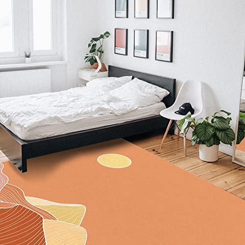 Large Area Rug 2' x 3' Throw Carpet Floor Cover Nursery Rugs for Children, Abstract Mountains Sunset Modern Kitchen Mat Runner Rugs for Living Room/Bedroom Simple Art Lines Ombre Orange