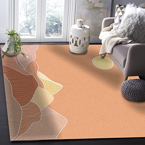 Large Area Rug 2' x 3' Throw Carpet Floor Cover Nursery Rugs for Children, Abstract Mountains Sunset Modern Kitchen Mat Runner Rugs for Living Room/Bedroom Simple Art Lines Ombre Orange