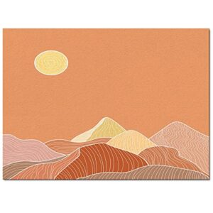 Large Area Rug 2' x 3' Throw Carpet Floor Cover Nursery Rugs for Children, Abstract Mountains Sunset Modern Kitchen Mat Runner Rugs for Living Room/Bedroom Simple Art Lines Ombre Orange