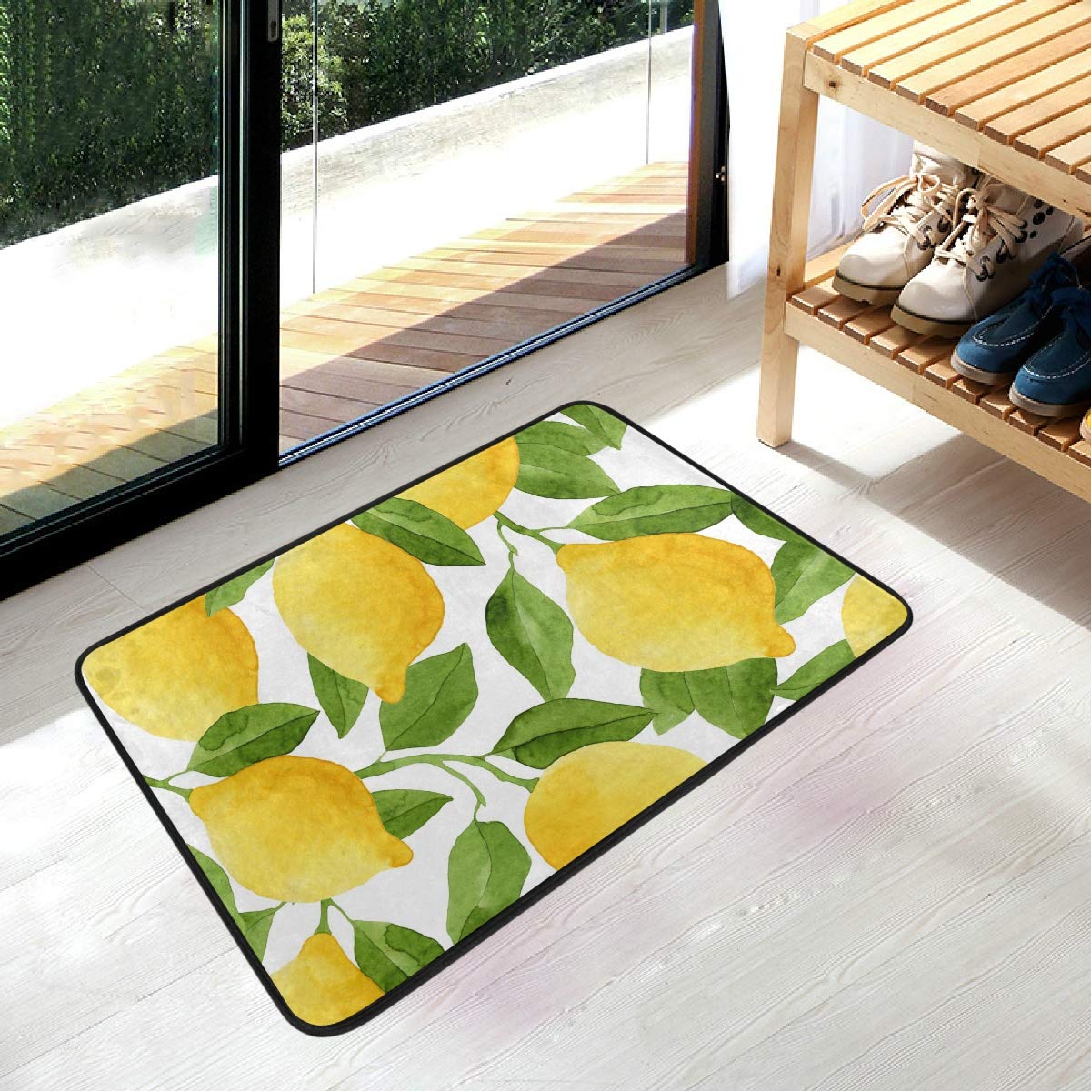 ZOEO Lemon Bath Runner Rug Yellow Lime Tree Non Slip Area Mat Rugs for Bathroom Kitchen Indoor Carpet Doormat Floor Dirt Trapper Mats Shoes Scraper 24"×16"