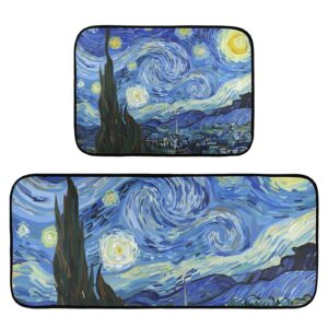 sinestour starry night kitchen rugs and mats set of 2 non slip kitchen floor mats comfort standing desk mat for doormat bathroom bedroom runner area rug for home decor washable