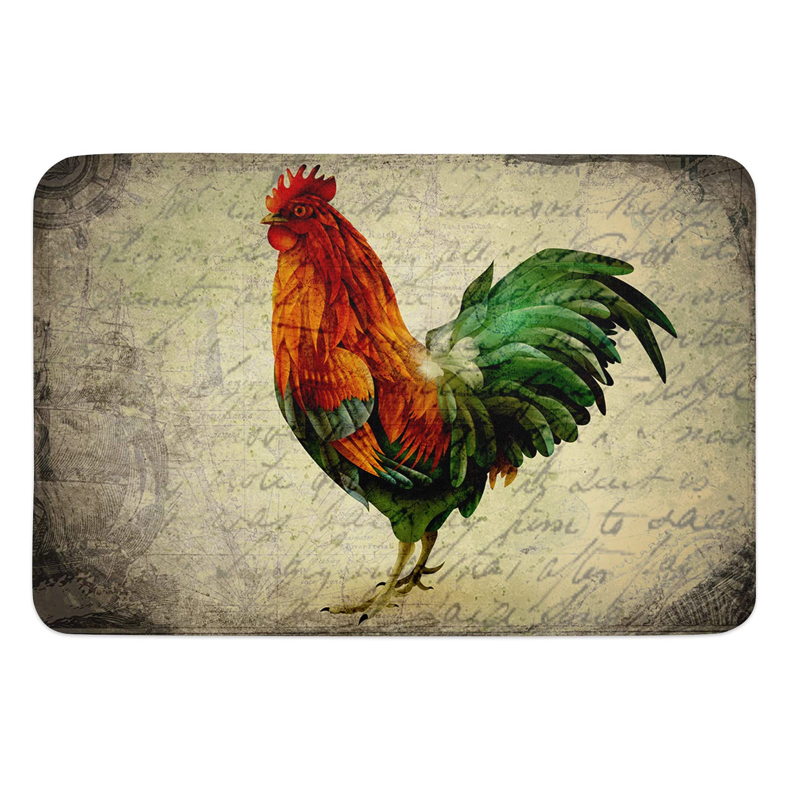 Rustic Farmhouse Rooster Chicken Farm, Bathroom Shower Mat Doormat Non Slip,Floor Rug Absorbent Carpets Floor Mat Home Decor for Kitchen Bedroom Rug, 16"X 24"