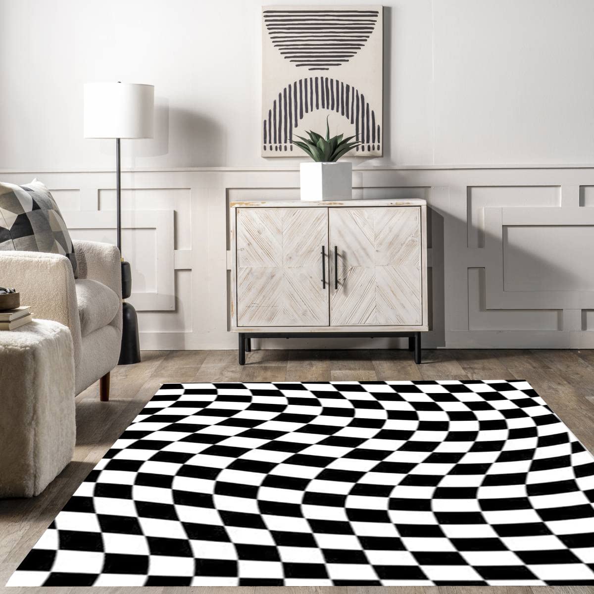 Black and White Moroccan Checkered Area Rug for Living Room 3x5ft Small Kitchen Runner Rugs Durable Bathmat Laundry Mat Machine Washable Home Office Carpet