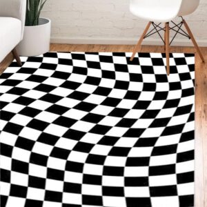 Black and White Moroccan Checkered Area Rug for Living Room 3x5ft Small Kitchen Runner Rugs Durable Bathmat Laundry Mat Machine Washable Home Office Carpet