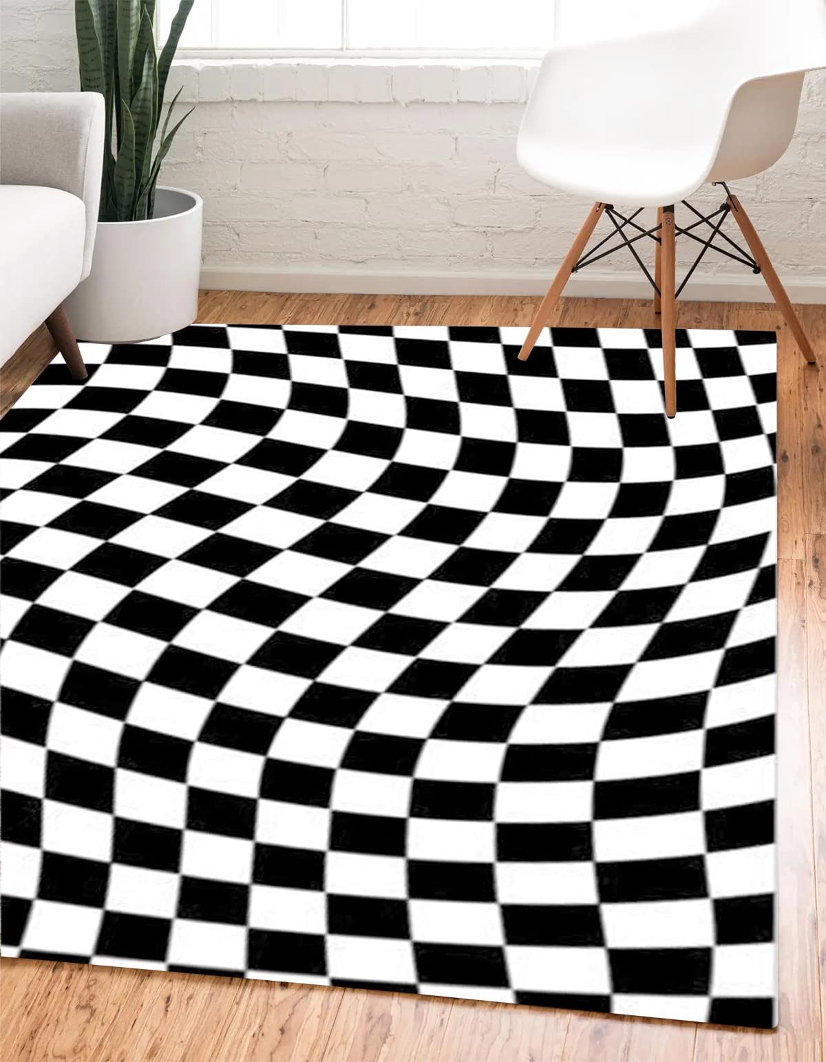 Black and White Moroccan Checkered Area Rug for Living Room 3x5ft Small Kitchen Runner Rugs Durable Bathmat Laundry Mat Machine Washable Home Office Carpet