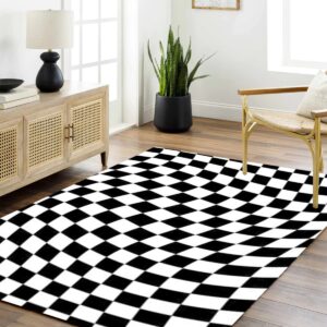 Black and White Moroccan Checkered Area Rug for Living Room 3x5ft Small Kitchen Runner Rugs Durable Bathmat Laundry Mat Machine Washable Home Office Carpet