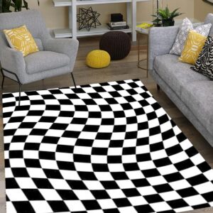 Black and White Moroccan Checkered Area Rug for Living Room 3x5ft Small Kitchen Runner Rugs Durable Bathmat Laundry Mat Machine Washable Home Office Carpet