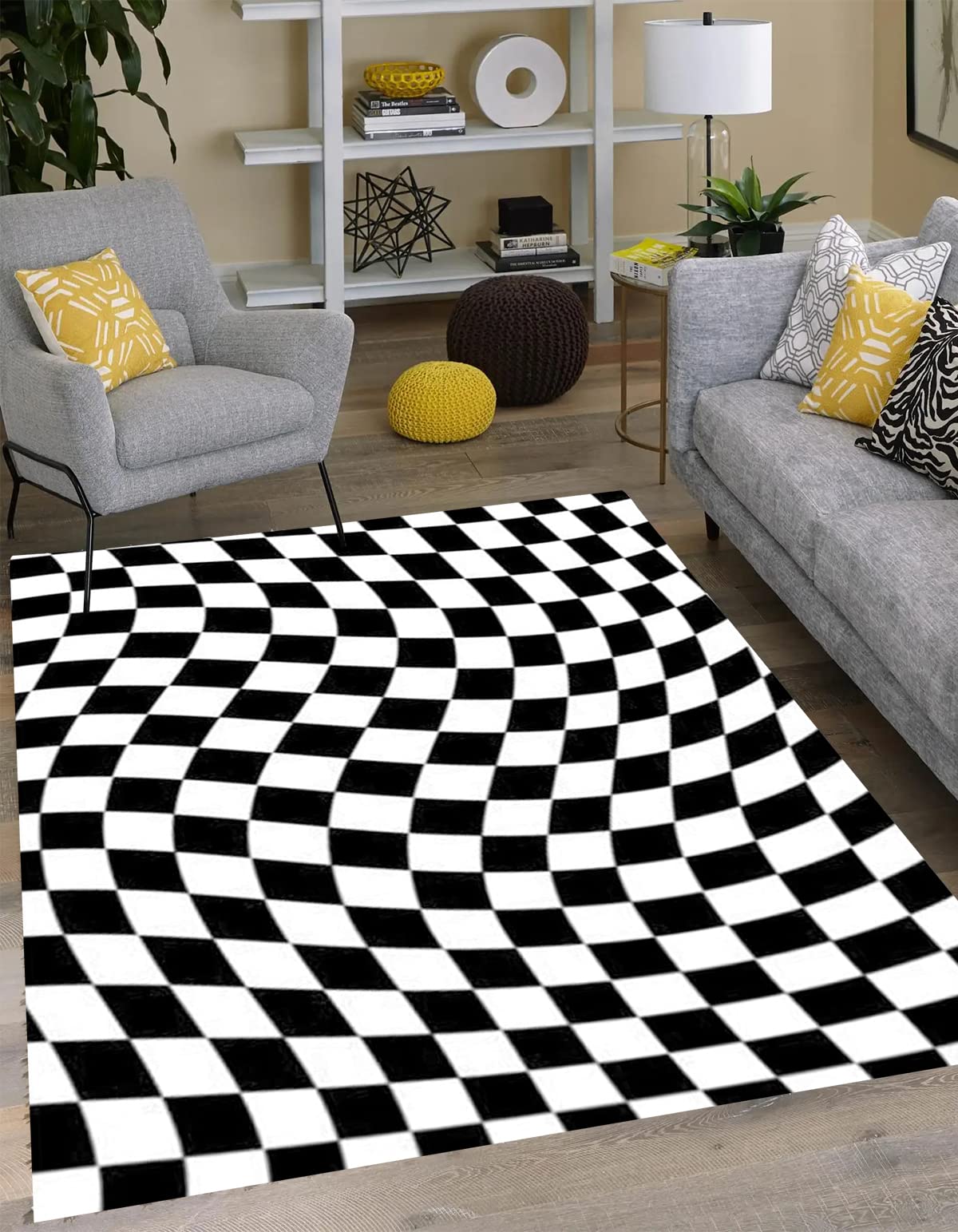 Black and White Moroccan Checkered Area Rug for Living Room 3x5ft Small Kitchen Runner Rugs Durable Bathmat Laundry Mat Machine Washable Home Office Carpet