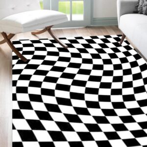 Black and White Moroccan Checkered Area Rug for Living Room 3x5ft Small Kitchen Runner Rugs Durable Bathmat Laundry Mat Machine Washable Home Office Carpet