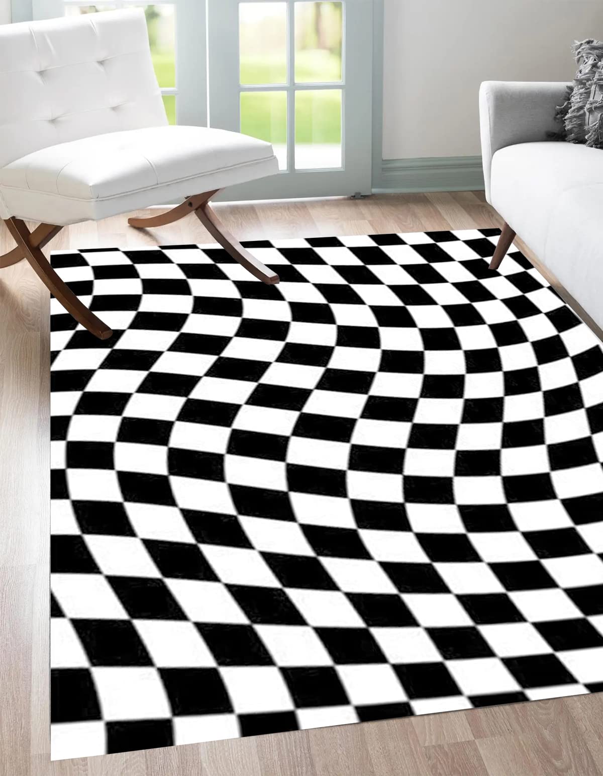 Black and White Moroccan Checkered Area Rug for Living Room 3x5ft Small Kitchen Runner Rugs Durable Bathmat Laundry Mat Machine Washable Home Office Carpet