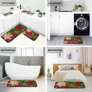 ALAZA Christmas Kitchen Rug and Mat, Kitchen Rug Mat 2 Set for Floor Christmas Poinsettia and Snowflakes (1)