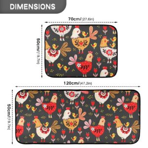 Emelivor Rooster Chickens Animal Kitchen Mat Set of 2 Anti-Fatigue Kitchen Rug Set Non Slip Cushioned Heavy Duty Foam Kitchen Runner Rugs and Mats Comfort Standing Mat for Farmhouse Doormat Laundry