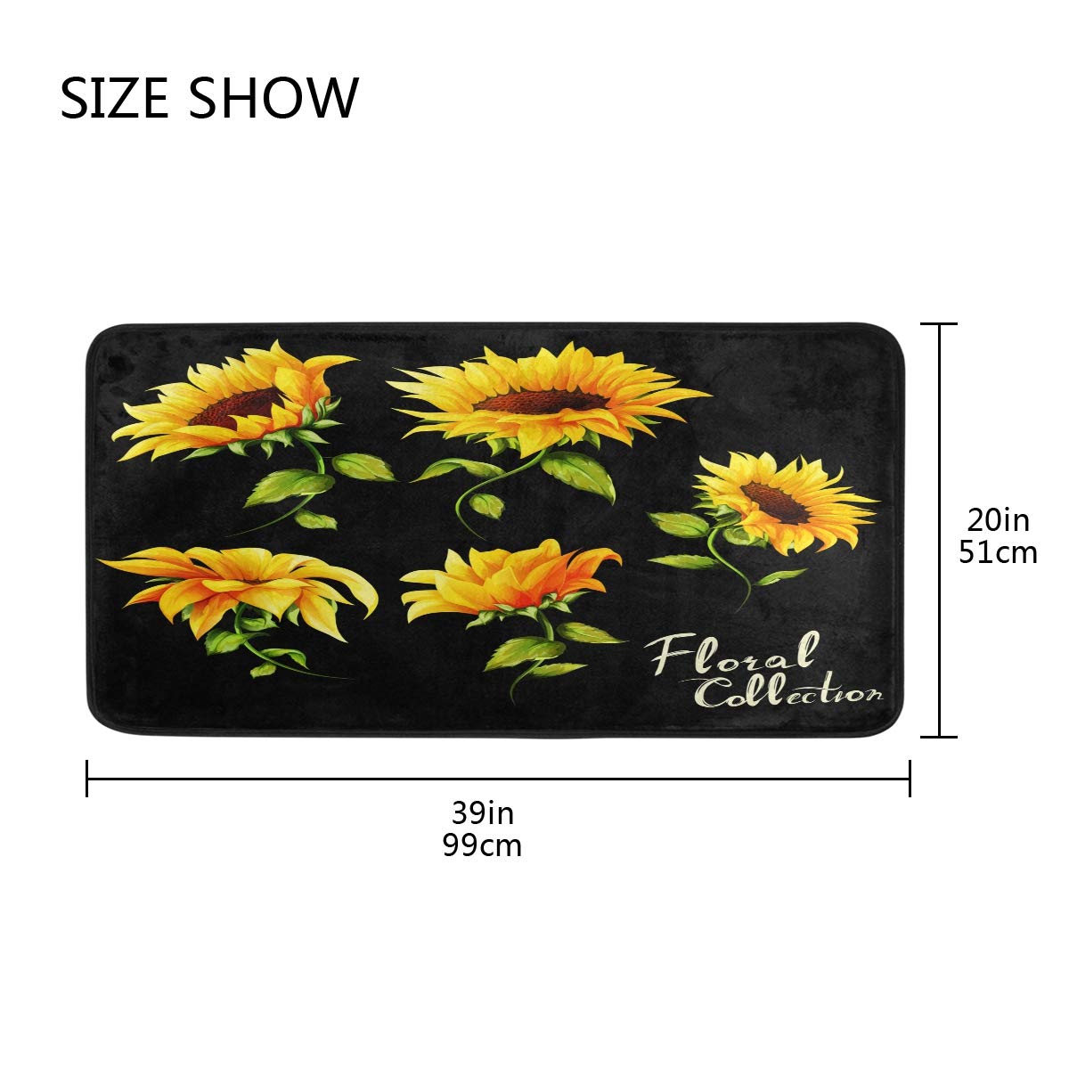 Kitchen Rugs Sunflower Design Non-Slip Soft Kitchen Mats Bath Rug Runner Doormats Carpet for Home Decor, 39" X 20"