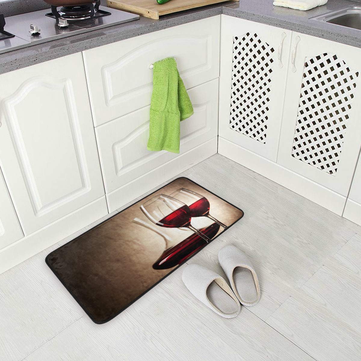 Kitchen Mat Romantic Red Wine Kitchen Rug Mat Anti-Fatigue Comfort Floor Mat Non Slip Oil Stain Resistant Easy to Clean Kitchen Rug Bath Rug Carpet for Indoor Outdoor Doormat