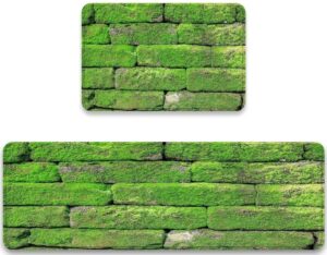 farmhouse grass green kitchen rug set of 2 comfort floor mats vintage moss brickwall country road 3d print cushined door mat anti fatigue non skid washable bathroom runner rugs bedroom area carpet