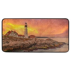 oreayn portland head lighthouse kitchen mat bath door sink floor mat soft absorbent non slip rug for bathroom bedroom living room home decor 39 x 20 inches, beautiful sunset