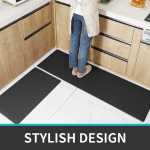 DEXI Kitchen Rugs and Mats Cushioned Anti Fatigue Comfort Runner Mats for Floor Rugs Waterproof Standing Rugs Set of 3,17"x29"+17"x59"+17"x79" Black