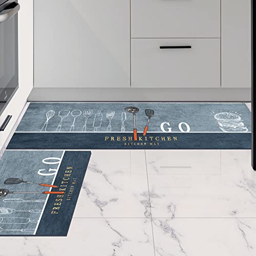 LYGLIGH Kitchen Rug & Mat Anti-Slip Washable 2-Piece Set, 1 Second Absorbent & Leak-Resistant, Sink Grey Long Kitchen Running Rug Comfort Standing Mat 47x20 / 30X20