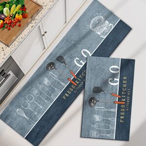 lygligh kitchen rug & mat anti-slip washable 2-piece set, 1 second absorbent & leak-resistant, sink grey long kitchen running rug comfort standing mat 47x20 / 30x20