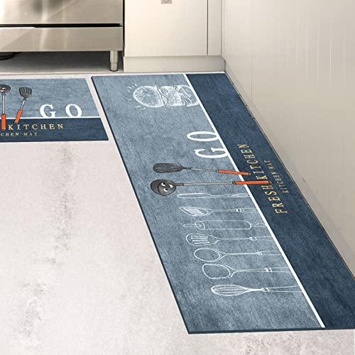 LYGLIGH Kitchen Rug & Mat Anti-Slip Washable 2-Piece Set, 1 Second Absorbent & Leak-Resistant, Sink Grey Long Kitchen Running Rug Comfort Standing Mat 47x20 / 30X20