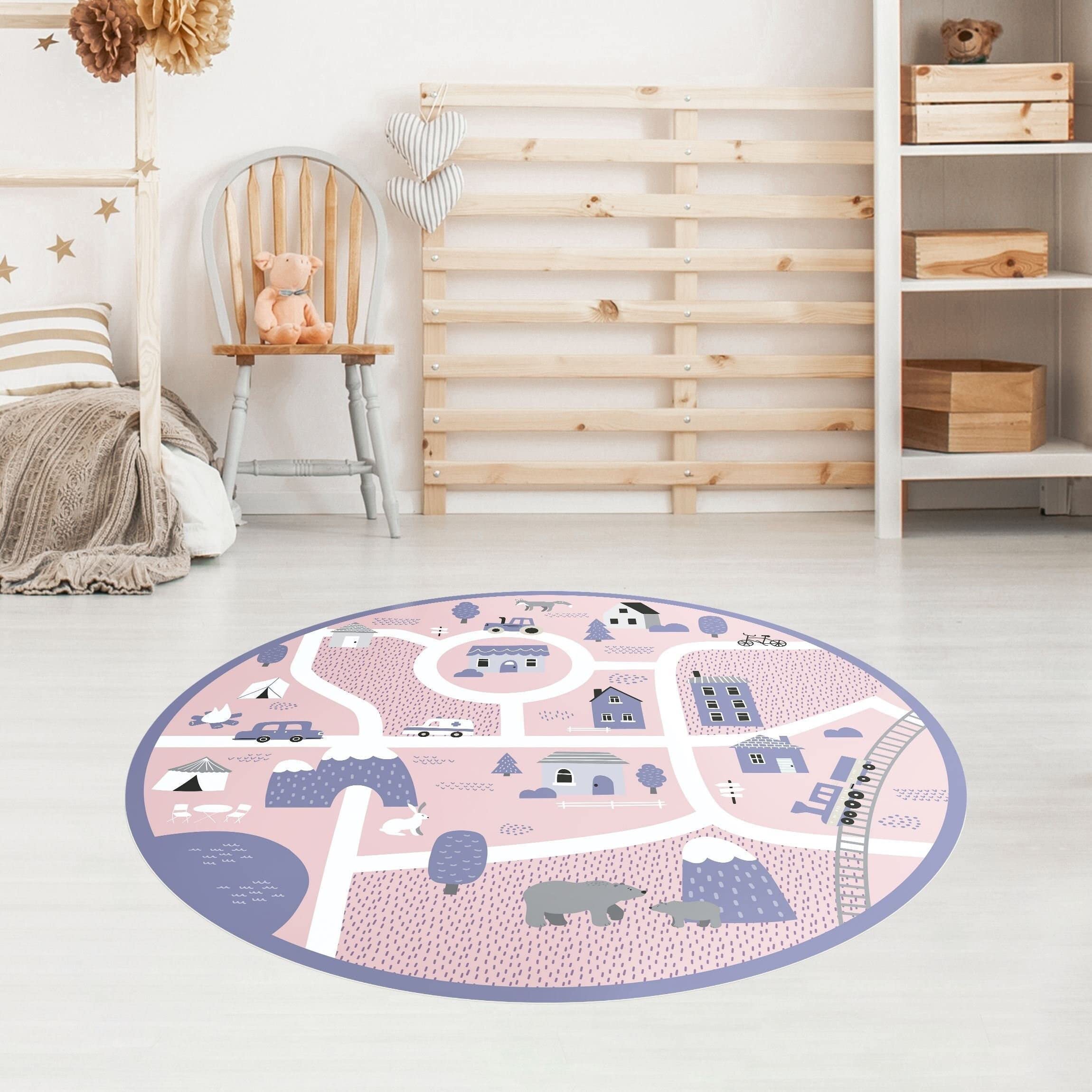 Gnome Bee Round Area Rug Spa Mat Runner, Non-Slip & Absorbent Accent Rug, Washable Chair Mat for Vanity Bathtub Shower Entryway Patio Porch 24" Diameter