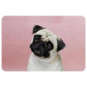 cute pug and puppy dog pink, indoor door mat durable front door mats entryway rug non-slip absorbent area rugs resist dirt rugs for room decor, 24"x16"