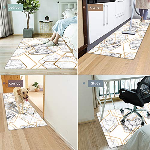 Anti Fatigue Kitchen Rugs and Mats Set,2 Piece Modern Farmhouse Kitchen Rug Runner Non Slip Waterproof Comfort Soft Cushioned Standing Kitchen Floor Mats (17"x 47"+17"x 27", Gold White Marble)