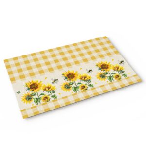 doormat bath rugs non slip retro farmhouse sunflower yellow buffalo check washable cover floor rug absorbent carpets floor mat home decor for kitchen bathroom bedroom (16x24)