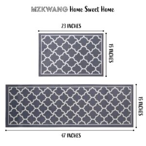 2 Piece Non-Slip Kitchen Rug Set 15"x23", 15"x47.2" Soft Runner Mat Rubber Backing Doormat for Entryway Bedroom Bathroom Machine Washable (Grey)